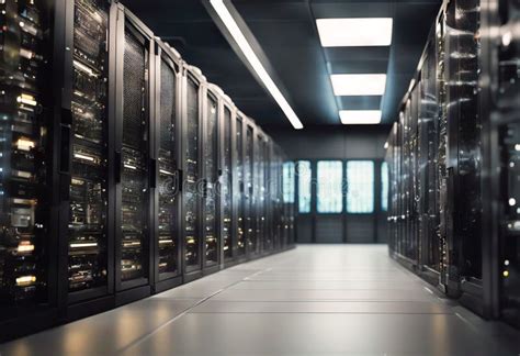 Connection Network In Dark Servers Data Center Room Storage Systems 3d Rendering Stock