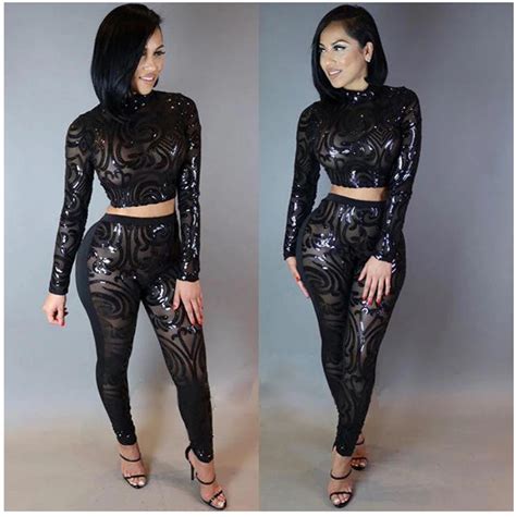 2017 Crop Top And Pants Set Top Fashion Sequins Luxury Rompers Womens