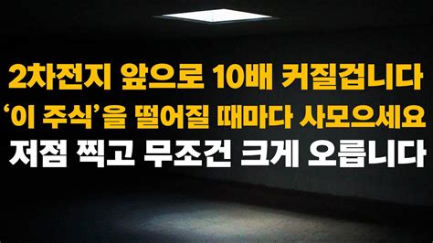 주식 2차전지 앞으로 10배 커질겁니다 이 주식을 떨어질 때마다 사모으세요 저점 찍고 무조건 크게 오릅니다 2차전지