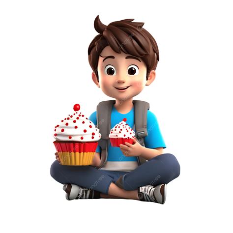3d 귀여운 만화 소년 앉아서 컵케이크를 들고 3d 만화 소년 컵케익 3d Png 일러스트 및 이미지 에 대한 무료 다운로드 Pngtree