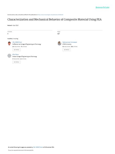 Composite Material Behavior Analysis Fea Pdf Composite Material