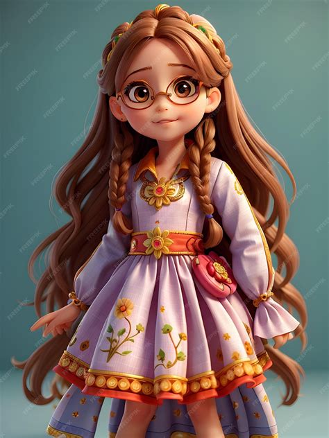 Premium Ai Image A Smart Cartoon Girls With Beautiful Dress Ai Generated