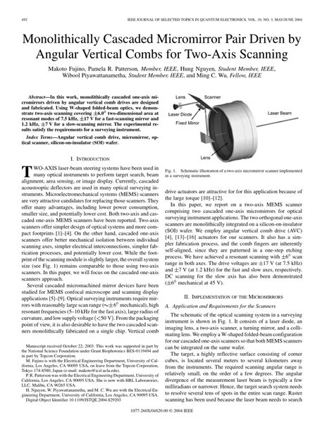 Pdf Monolithically Cascaded Micromirror Pair Driven By Angular Vertical Combs For Two Axis