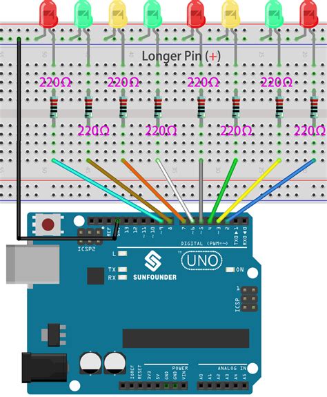 Lesson 2 Flowing Led Lights — Sunfounder Uno And Mega Kit Documentation