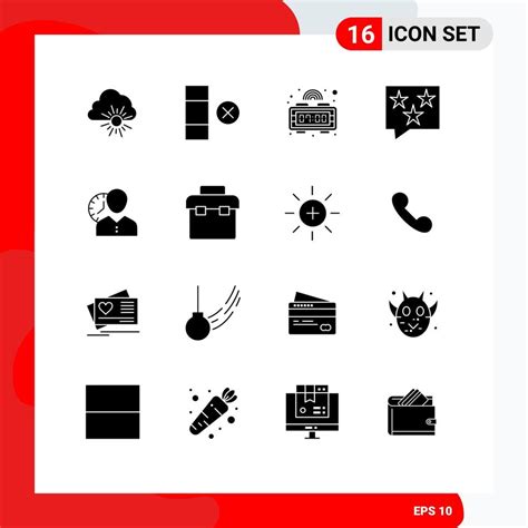 16 Universal Solid Glyphs Set For Web And Mobile Applications Man Clock Digital Clock Star Rank