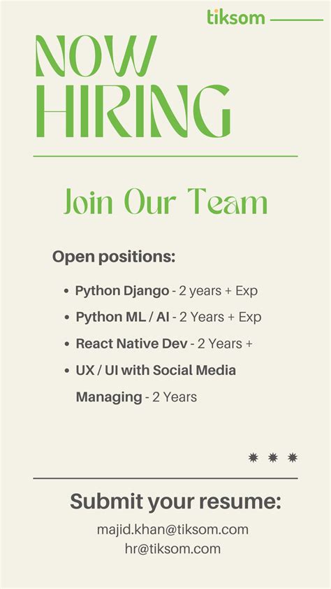 Majid Khan Lodhi On Linkedin Hiring Alert 📢 Tiksom Limited Is Hiring