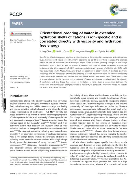 Pdf Orientational Ordering Of Water In Extended Hydration Shells Of Cations Is Ion Specific
