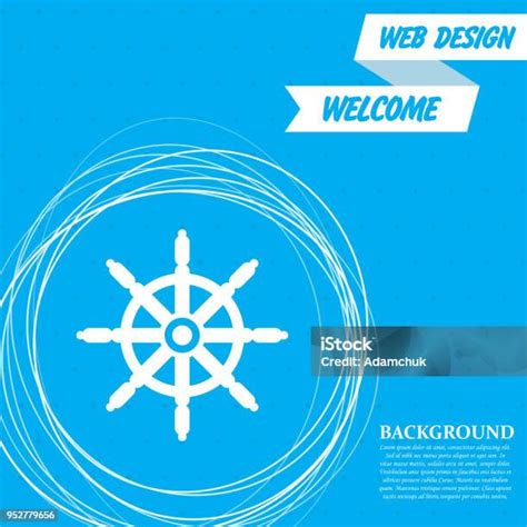추상적인 서클 주위와 장소 텍스트 파란색 배경에 배 핸들 아이콘입니다 벡터 라벨에 대한 스톡 벡터 아트 및 기타 이미지 라벨 메뉴판 모험 Istock