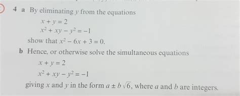 solved a by eliminating y from the equations x y 2 x 2 xy y 2 1 show