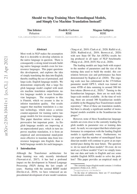 Pdf Should We Stop Training More Monolingual Models And Simply Use Machine Translation Instead