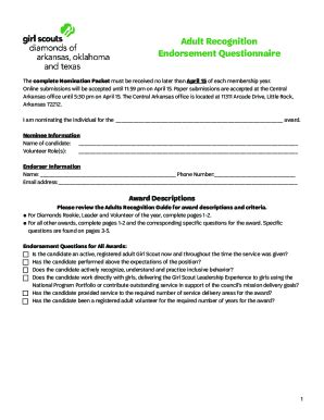 Fillable Online Adult Awards And Recognition Nomination Form Fax Email