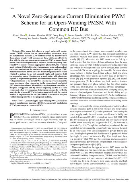 Pdf A Novel Zero Sequence Current Elimination Pwm Scheme For An Open