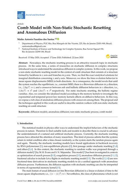 Pdf Comb Model With Non Static Stochastic Resetting And Anomalous Diffusion