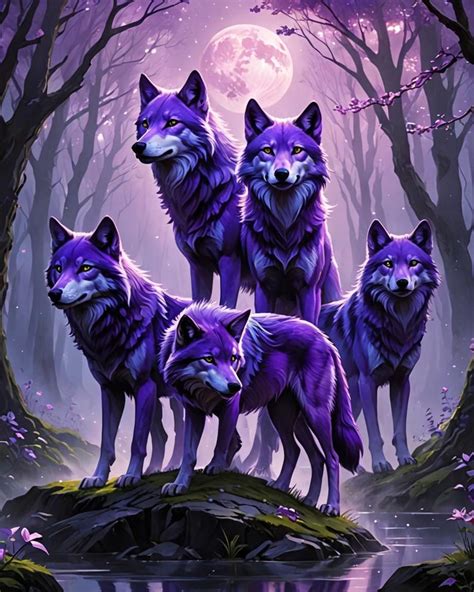 Purple Wolves Fantasy Style Etsy