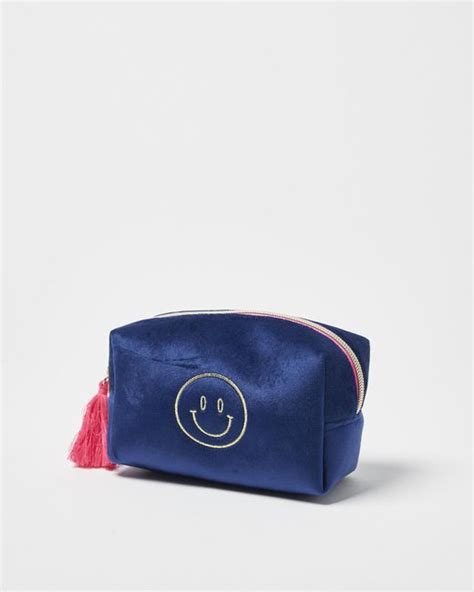 Oliver Bonas Smiley Velvet Make Up Bag In Blue Lyst Uk