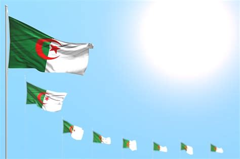 귀여운 많은 알제리 플래그는 내용에 대 한 Bokeh와 자유 장소 대각선 배치어떤 축 하 깃발 3d 그림 0명에 대한 스톡 사진 및 기타 이미지 Istock