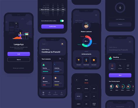 Language Learning App Ui Kit Dark Theme Behance