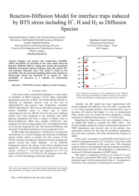Pdf Reaction Diffusion Model For Interface Traps Induced By Bts Stress Including H H And H2