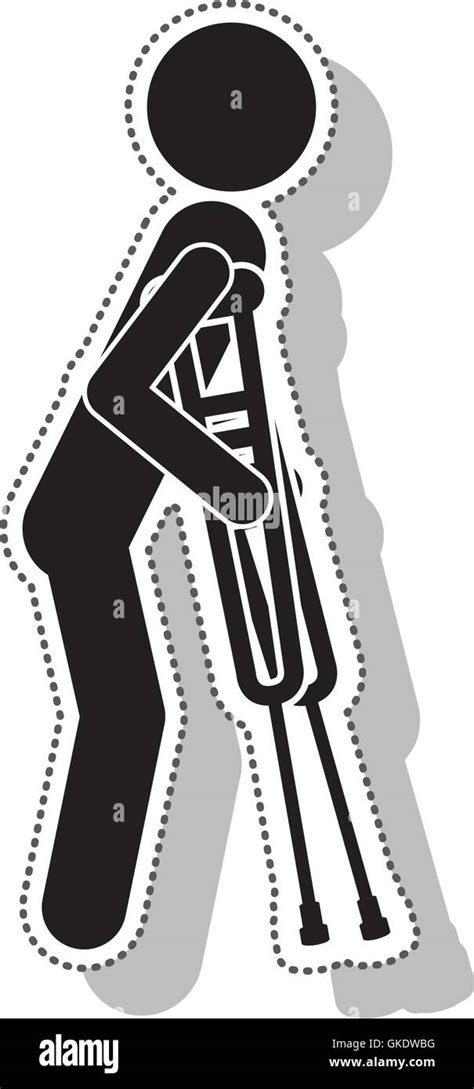 Man Disable In Crutch Isolated Icon Stock Vector Image And Art Alamy