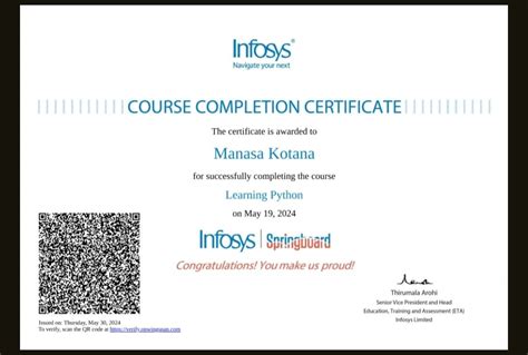finished python course with infosys springboard manasa kotana posted on the topic linkedin
