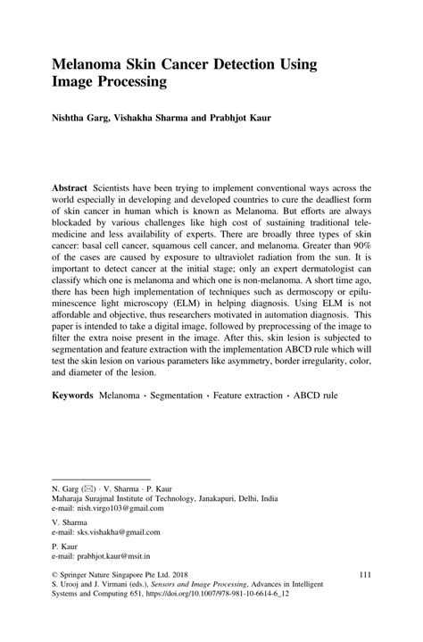 Pdf Melanoma Skin Cancer Detection Using Image Processing