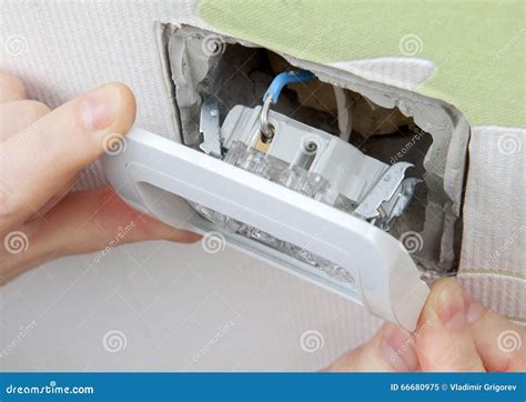 Install Wall Light Switch Insert Into Electrical Box Stock Image Image Of Electrical Change