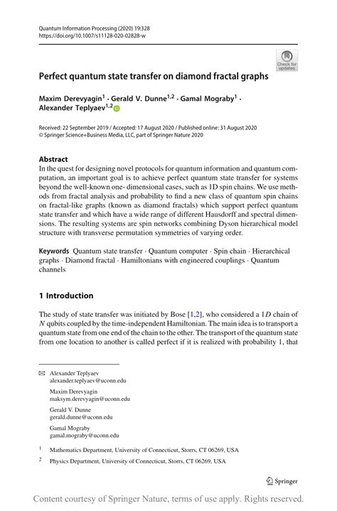 Perfect Quantum State Transfer On Diamond Fractal Graphs Request Pdf