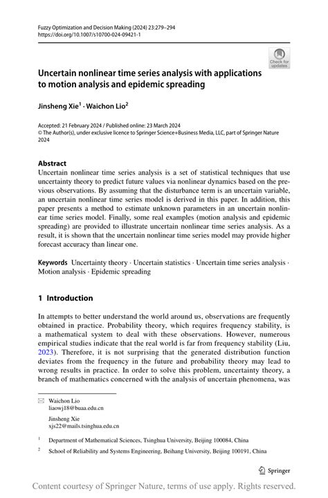 Uncertain Nonlinear Time Series Analysis With Applications To Motion Analysis And Epidemic Spreading