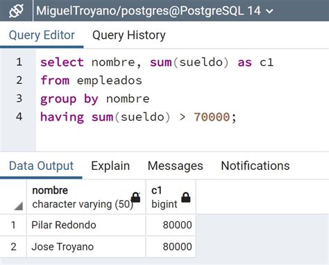 Filtrar Grupos Usando Having En Postgresql