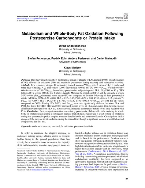 Pdf Whole Body Fat Oxidation Increases More By Prior Exercise Than Overnight Fasting In Elite