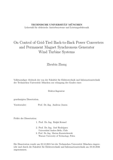 Pdf On Control Of Grid Tied Back To Back Power Converters And Permanent Magnet Synchronous