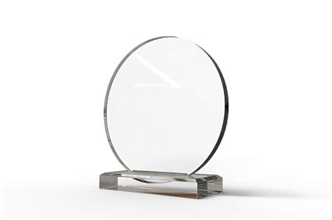 모의 를 위한 빈 투명 크리스탈 트로피 3d 렌더링 그림입니다 투명 아크릴 유리에 대한 스톡 사진 및 기타 이미지 투명 아크릴 유리 원형 액자 Istock