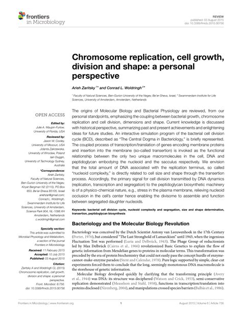 Pdf Chromosome Replication Cell Growth Division And Shape A Personal Perspective