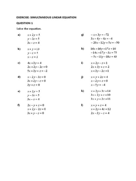Exercise Simultaneous Linear Equation Pdf
