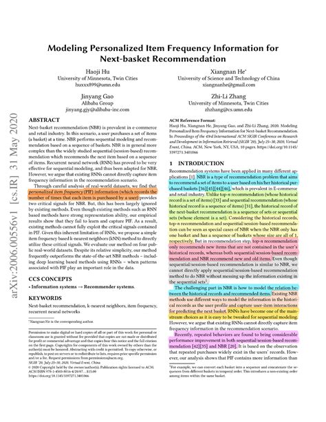 1 Modeling Personalized Item Frequency Information For Next Basket Recommendation Modeling