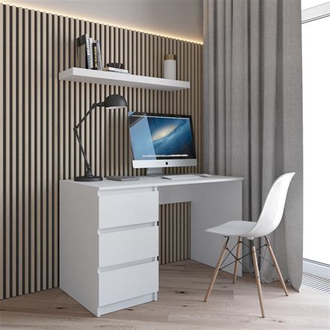 ᐉ Стіл компютерний з тумбою R 13 ліворуч на три висувних шухляди з фасадами без ручок Білий