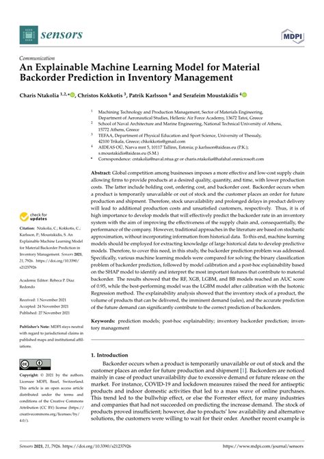 Pdf An Explainable Machine Learning Model For Material Backorder Prediction In Inventory