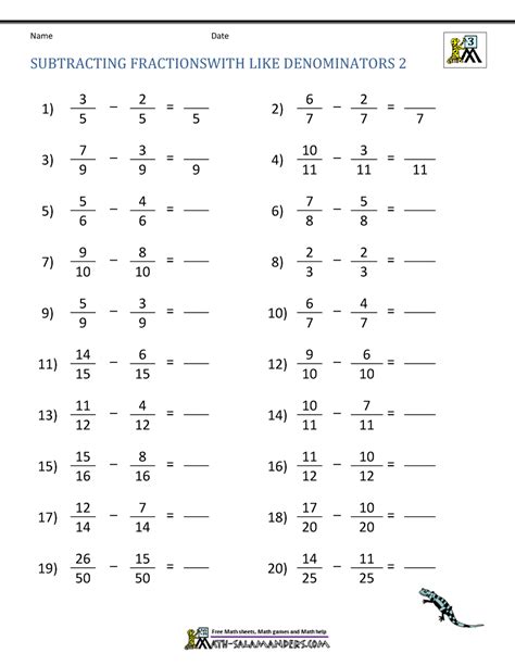 Subtracting Mixed Numbers Worksheet