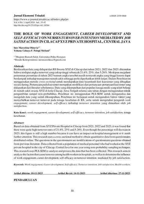 Pdf The Role Of Work Engagement Career Development And Self Efficacy On Nurses Turnover