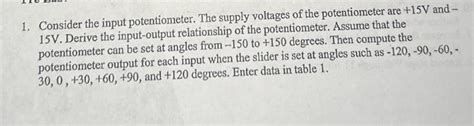 Solved 1 Consider The Input Potentiometer The Supply