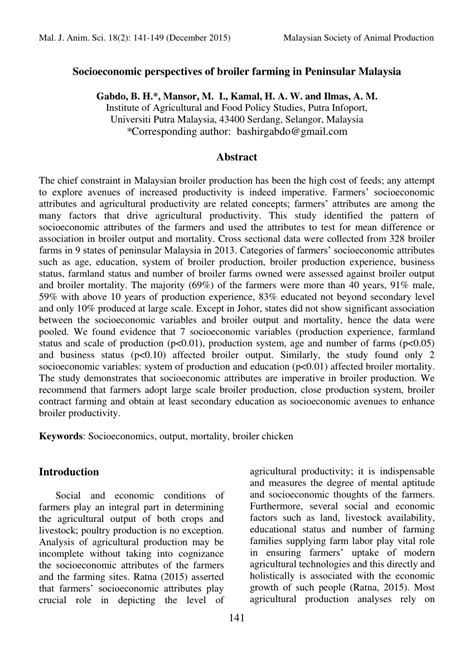 Pdf Socioeconomic Perspectives Of Broiler Farming In Peninsular Malaysia