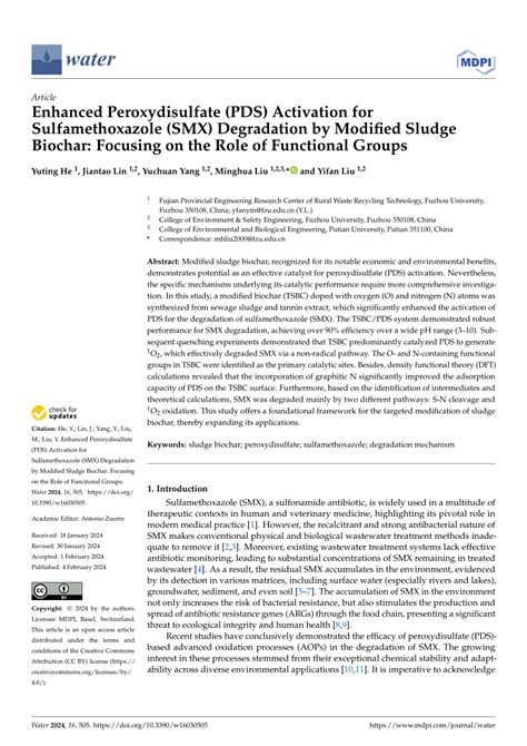 Pdf Enhanced Peroxydisulfate Pds Activation For Sulfamethoxazole Smx Degradation By