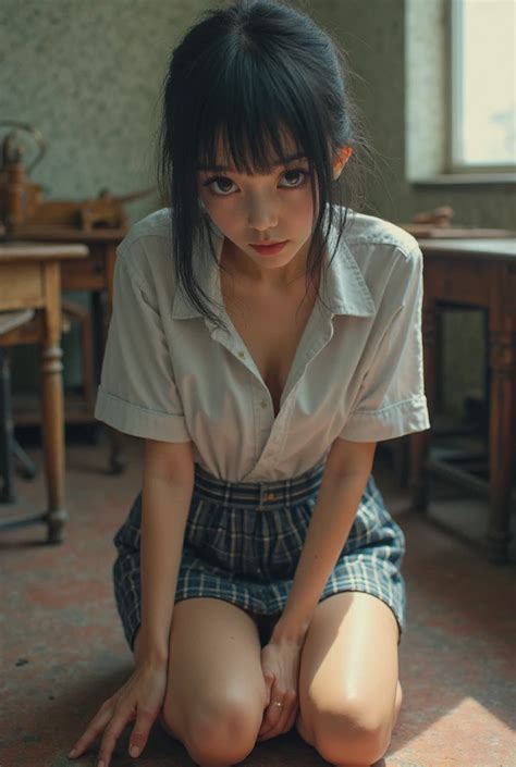 Japanese Girl Appear To Be Aged 14 Unbuttoned Shirt Bare Neckline