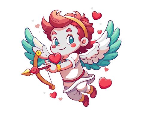 Cute Cupid Celebrate Valentine Day 3 Simlple Color Cartoon Style Hand Drawn Vector Premium Ai