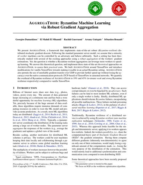 Pdf Aggregathor Byzantine Machine Learning Via Robust Gradient