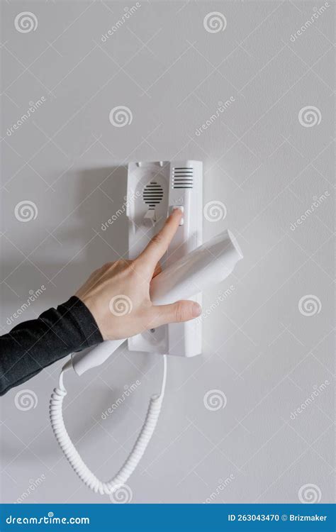 Woman Open Door In Apartment Using An Intercom Stock Photo Image Of Door Communication
