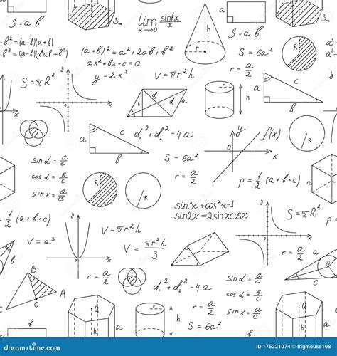 Blackboard Mathematical With Thin Line Shapes Seamless Pattern Background Vector Stock Vector