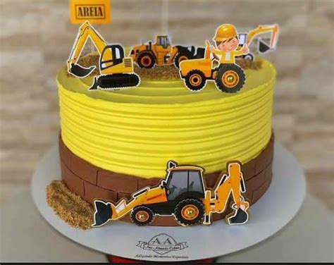 Construction Vehicle Cake For 1st Birthday Bolo De Escavadeira Bolos