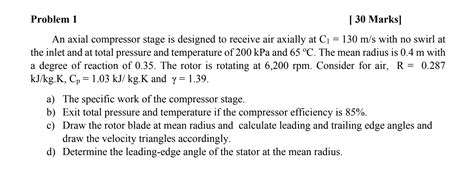 Solved An Axial Compressor Stage Is Designed To Receive Air
