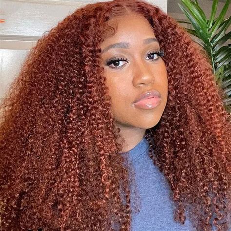 Qt Hair Kinky Curly Reddish Brown Color 33 Lace Closure Wig Human Hair Qthair